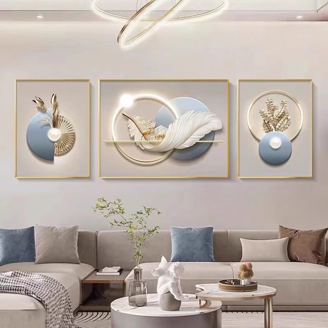 Modern minimalist living room light luxury feather triptych source ...