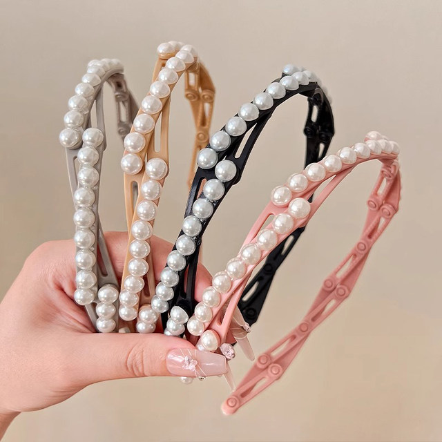 Retractable folding headband women's pearl style does not tie the head ...