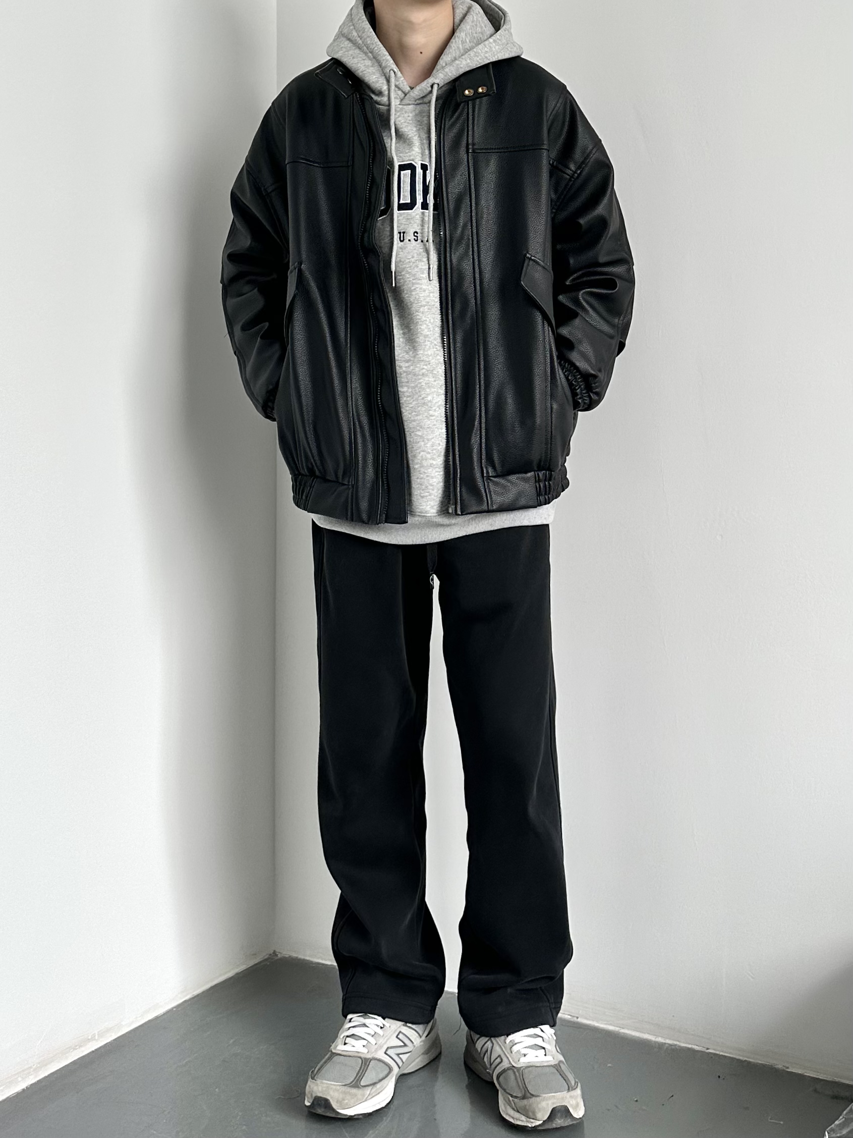 HMN Studio retro locomotive lychee pattern leather jacket spring Japanese Japanese loose and ...