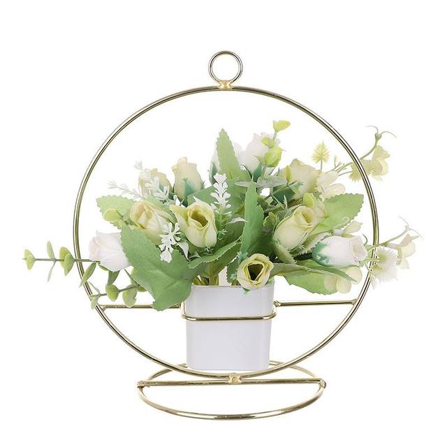 Nordic style simulated bouquet bonsai iron flower stand clay pot Yuri ...