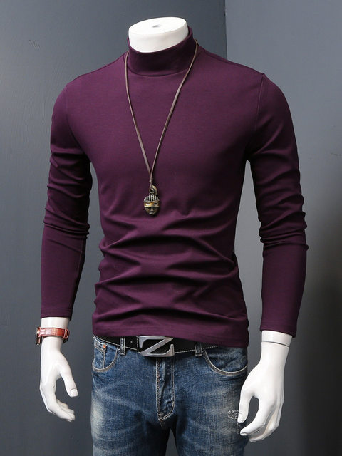 Jiacheng Bird's half -high -necked bottom shirt men's long -sleeved T ...