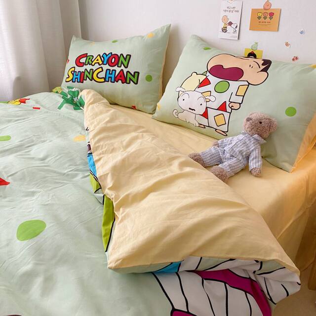 Cute Crayon Shin-chan pure cotton home bed four-piece student ins ...