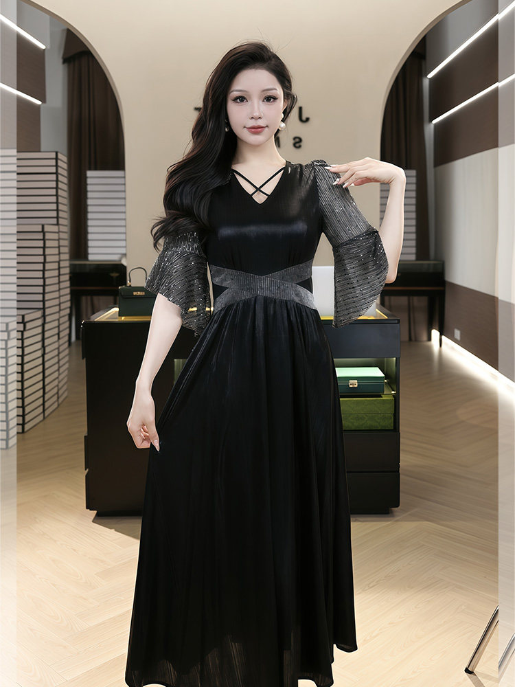 High-class society dress 2025 new summer noble black light luxury ...