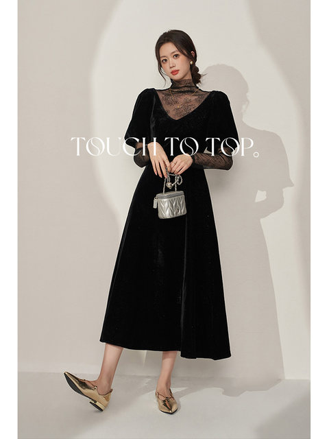 TTT design French black sexy v-neck micro-transparent dress women's ...