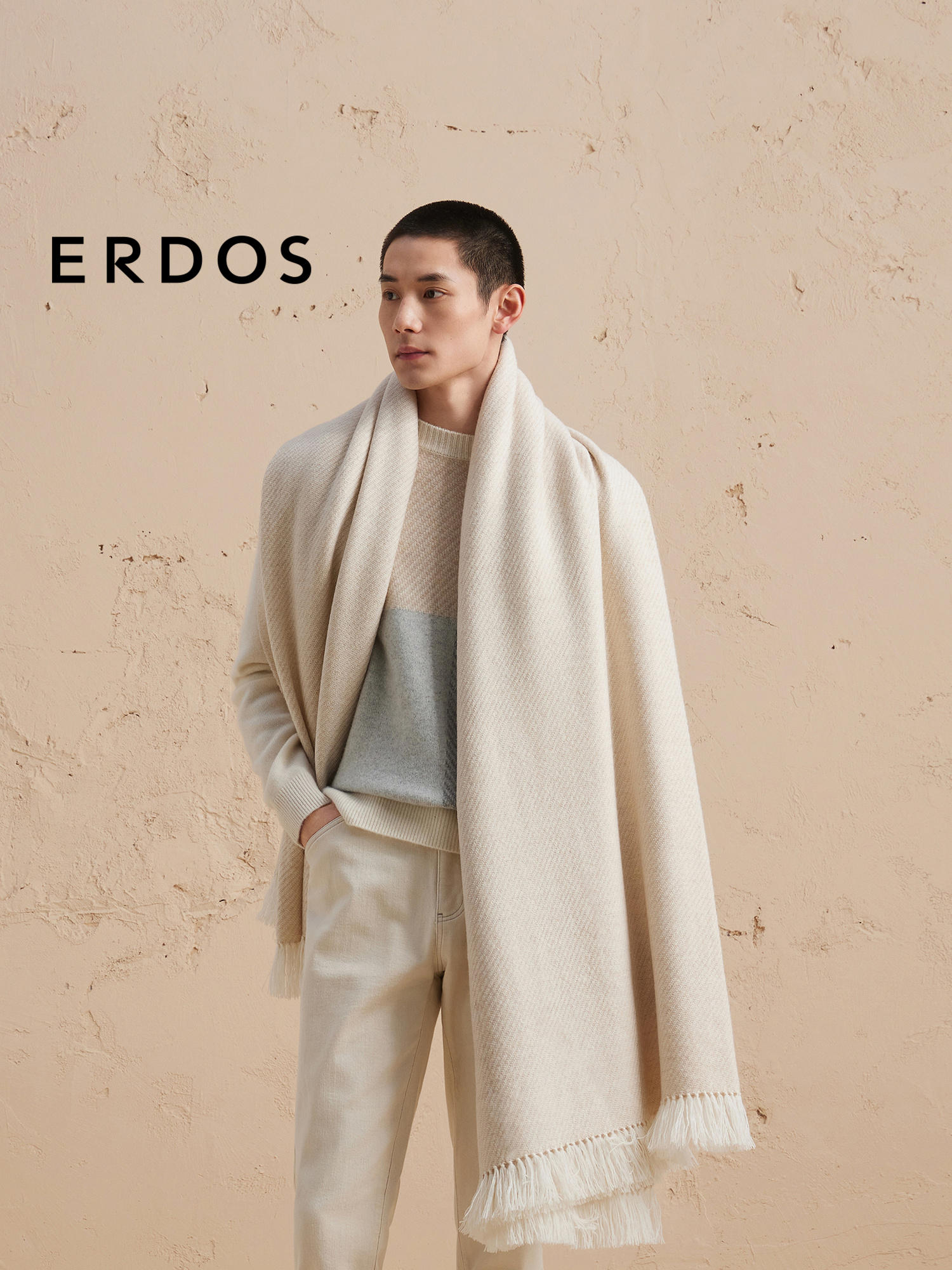 ERDOS 男装纯羊绒毯子24早秋新款无染白缩绒小提花工艺柔软家居毯-淘宝网