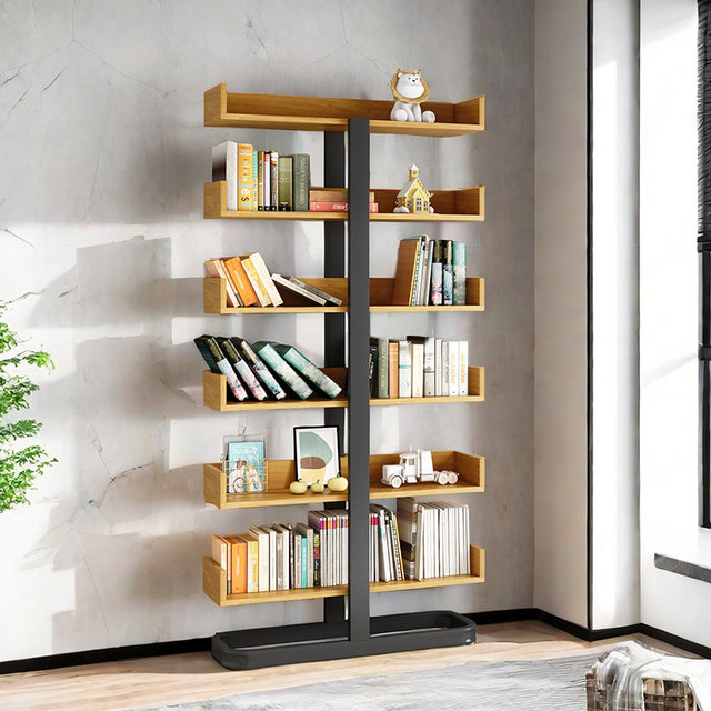 Bookshelf floor-standing storage rack integrated wall-mounted living room bay window simple ...