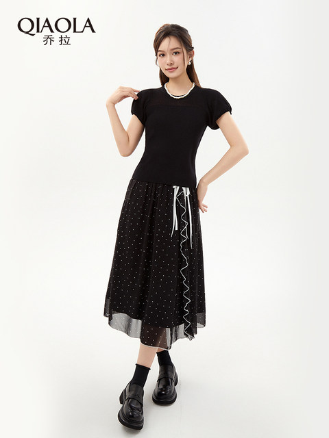 Jora French Hepburn Style Pearl Round Neck Short Sleeve Top Women's Bow ...