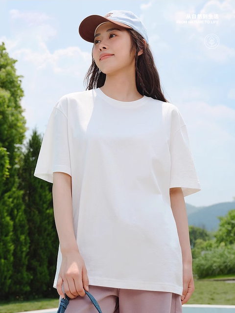 100 Xinjiang cotton 240g short-sleeved T-shirt for summer versatile men and women couples base ...