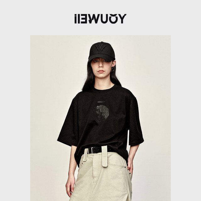 Youwei has a tail women's short -sleeved T -shirt Wang Ye Wang Ye joint moon printed round neck ...