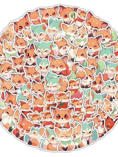 60 cute cartoon little fox stickers, cute and creative hand-painted ...