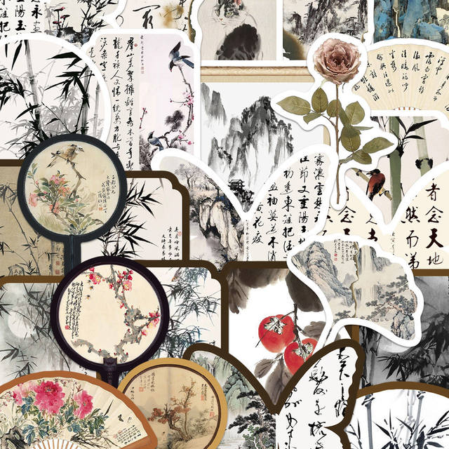 60 pieces of Qingfeng ink painting retro Chinese style stickers ink ...