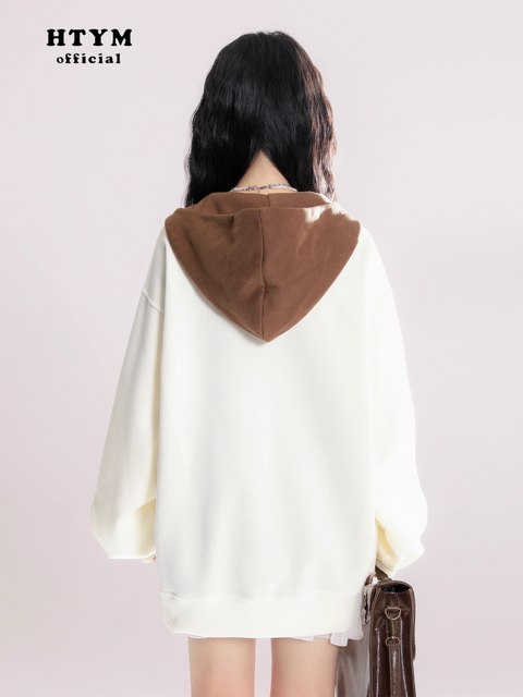 HTYM Bear Holiday Bear Towel Embroidered Embroidered V-neck Hooded Sweatshirt Women's Spring and ...