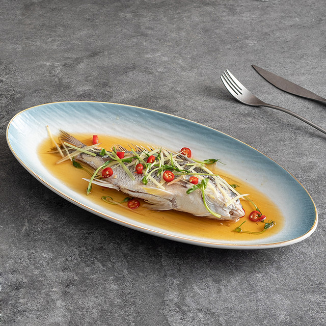 Ceramic fish plate high-end home steamed fish high-end large-size fish ...
