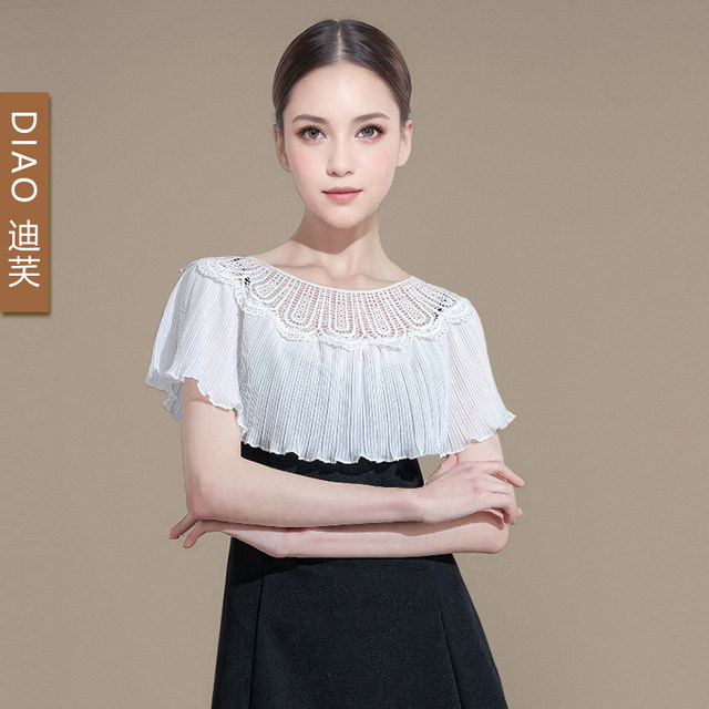 Chiffon cloak shawl with small vest shoulder hollow lace collar ...