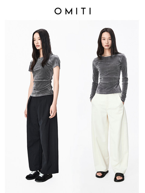 OMITI omitted e. Series Flocking mesh high waist pinched short-sleeved ...