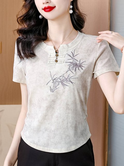 Chinese Style Short-Sleeved Silk T-Shirt for Women 2025 Embroidered ...