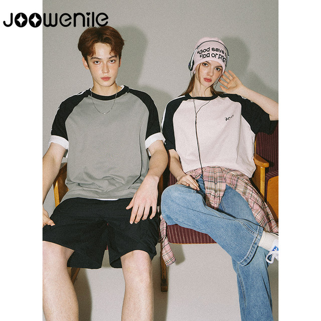 Joo heavyweight 280g printed cotton American retro three-stripe raglan ...