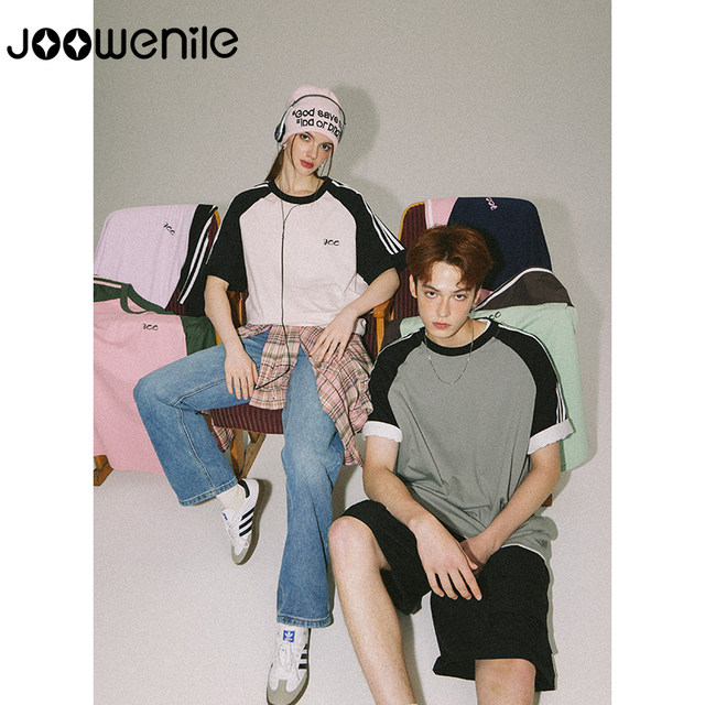 Joo heavyweight 280g printed cotton American retro three-stripe raglan ...