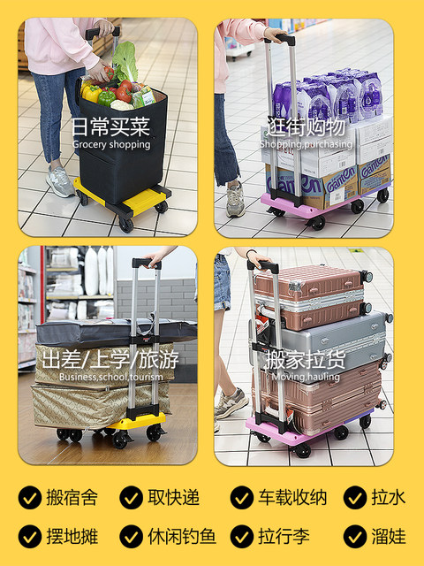 There is a hand -pull car shopping cart, buying a dish, courier, a ...