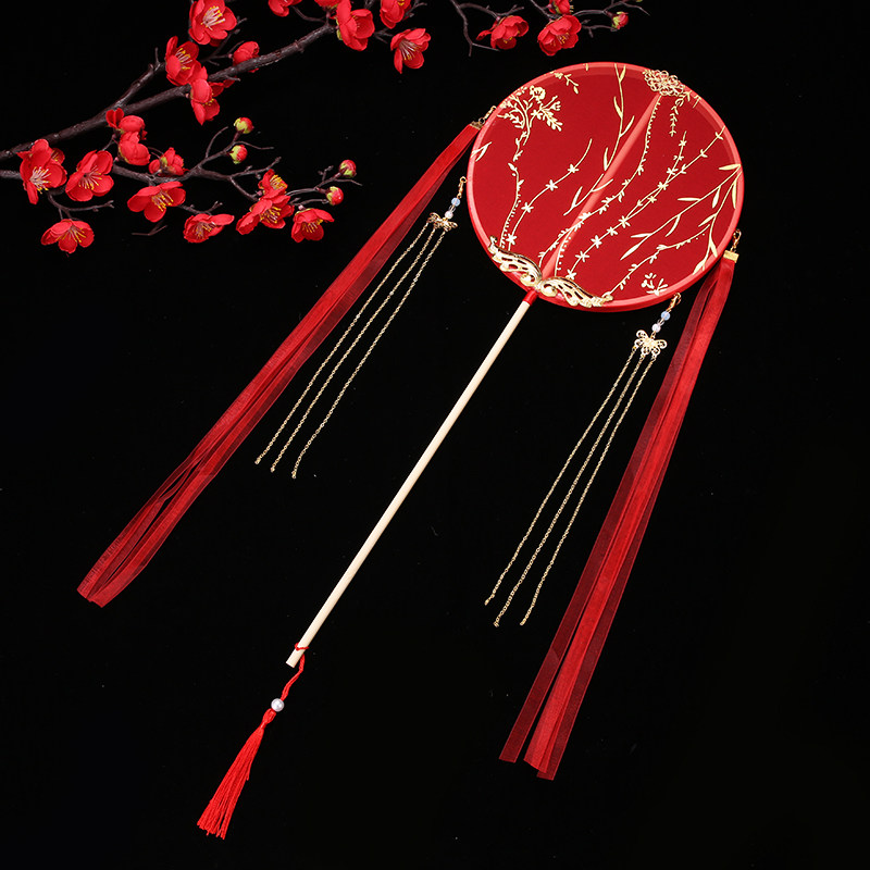 Ancient Fan Group Bronzing Willow Long Handle Fan | Chinese Style Round ...