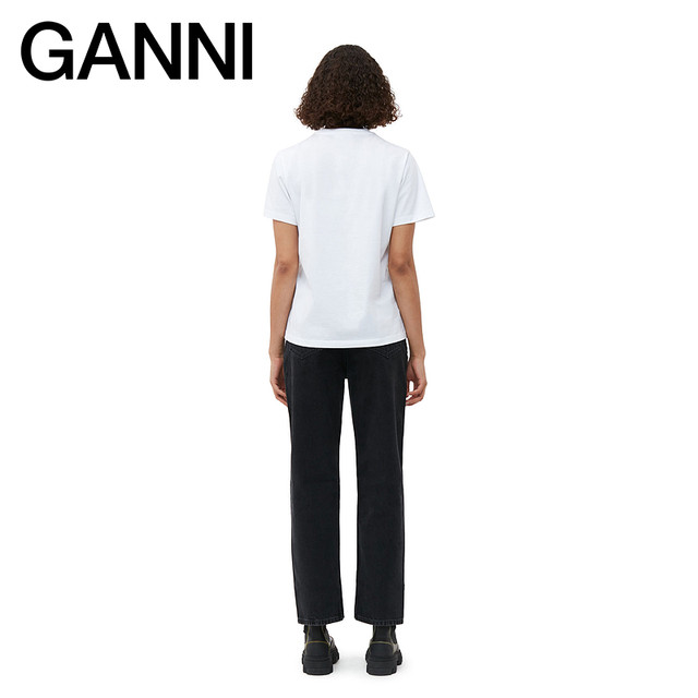 Ganni Women's Letter Patterns White Round Neck Short -sleeved T -shirt ...