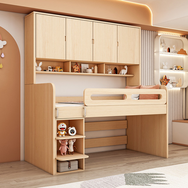 Full wood half -high bed simple small apartment boys, girls, children's ...