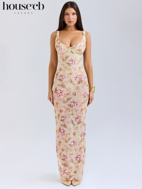 House of CB body-wrapped honey print super dress Robina