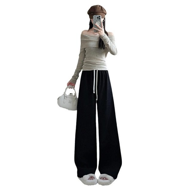 Nianxing small fork rope wide-leg pants casual pants slimming floor ...