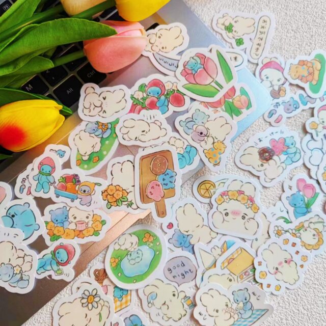 50 Japanese small fresh cream rabbit cute ins stickers decorative ...