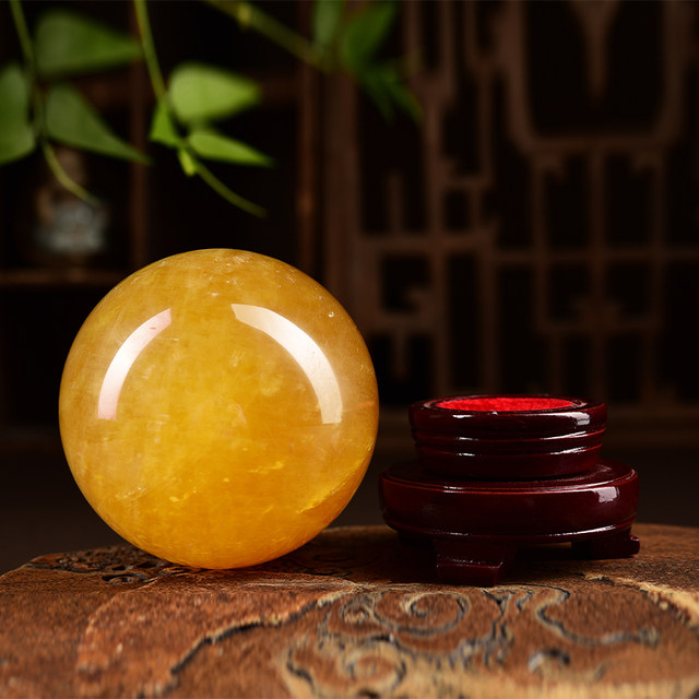 Natural yellow crystal ball ornaments, real rough stone, kitchen office ...