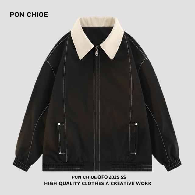 ponchioe American work jacket men's spring and autumn Maillard design ...