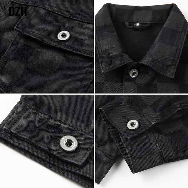 Men's Black Chess Board Glustion Jacket Men's Autumn Trend Bargaining ...