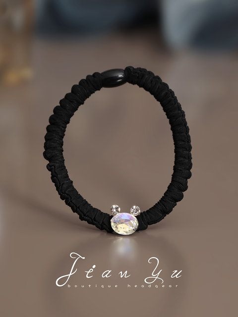 Cute crystal bear elastic head rope exquisite fold diamond hair rope ...