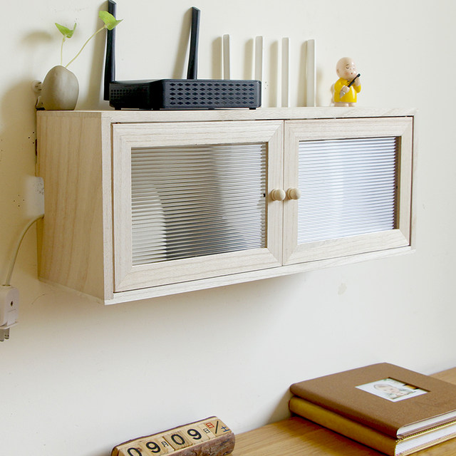 Router WiFi solid wood punch-free wall-mounted storage rack storage box ...