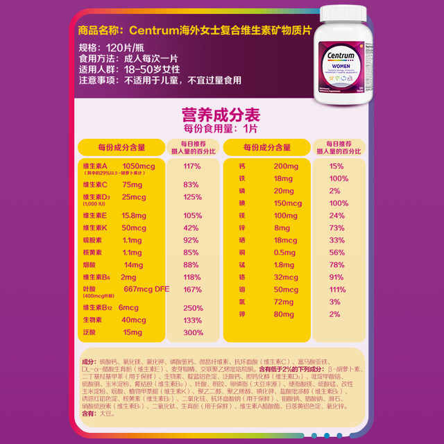 CENTRUM good sale of overseas ladies composite vitamin vitamin C mineral nutritional nutritional ...