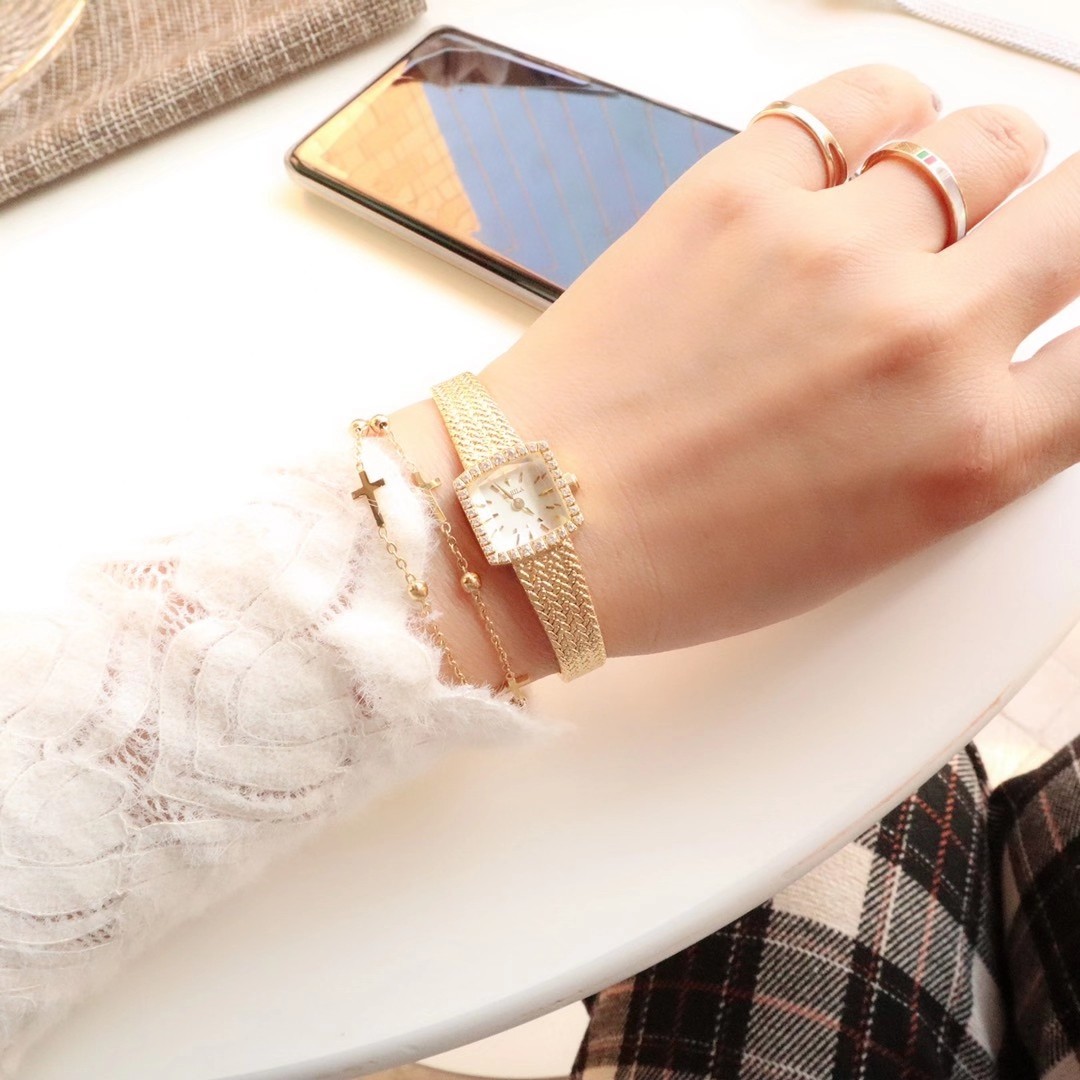 Vintage new mini square high-end agete same style small gold watch ...