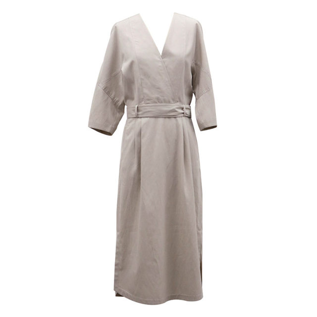 jnina Guo Peiling autumn V-neck lace-up waist mid-length elegant dress