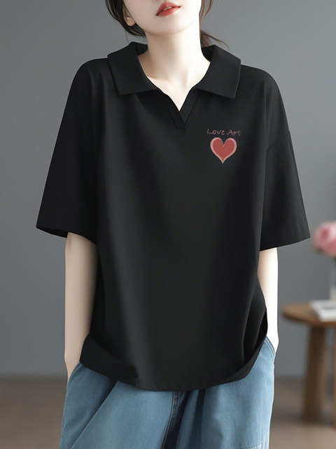 European pure cotton black short-sleeved T-shirt for women's summer ...