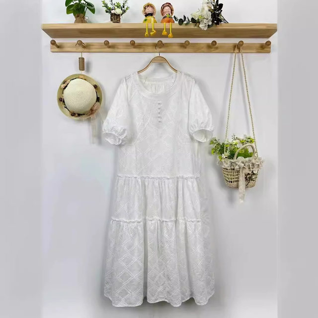 92425 Mori Small Fresh Embroidery Hollow Skills Leisure Full -Complex Dress