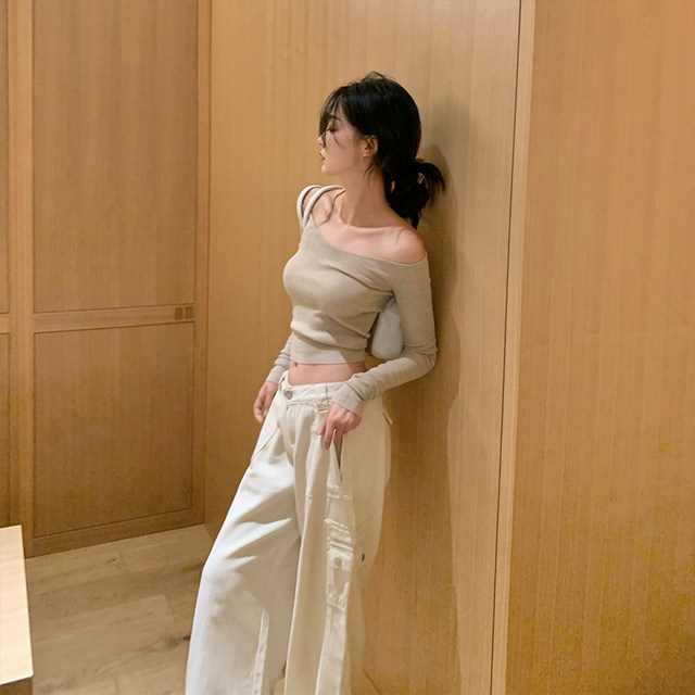 Gyokuu 4 color silk wool thin -shoulder long -sleeved knitted girl