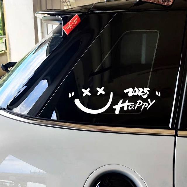 Smile -faced Happy2025 New Year car sticker healing text Creative ...