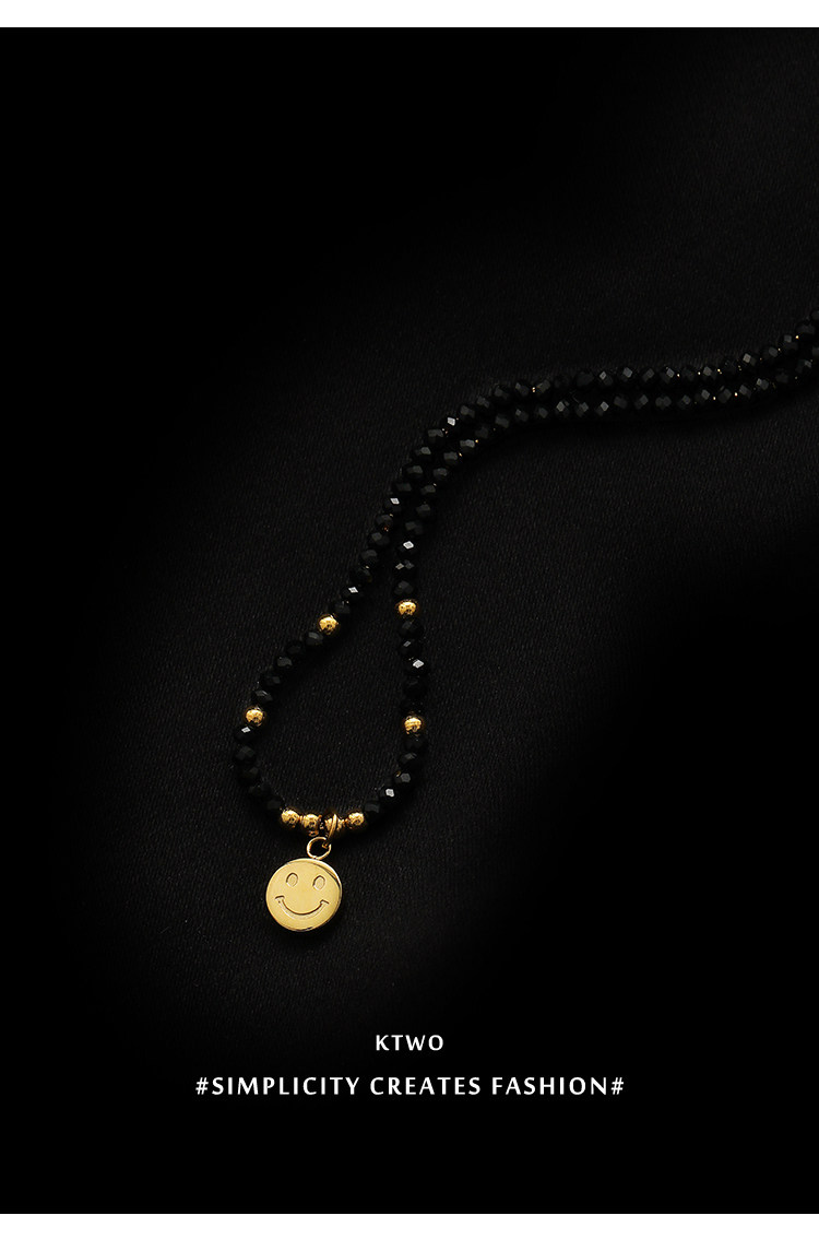 Ktwo Black Spinel Anklet - Smiling Face Design - Gold Plated