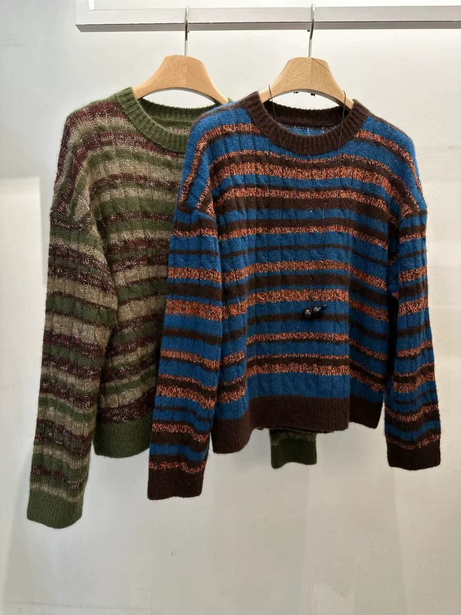 2024 autumn new style fashion color-blocking round neck floral striped ...