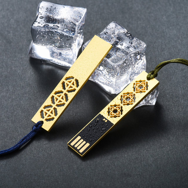 Retro classic gold USB flash drive 32g Chinese style creative metal cute custom logo engraving ...