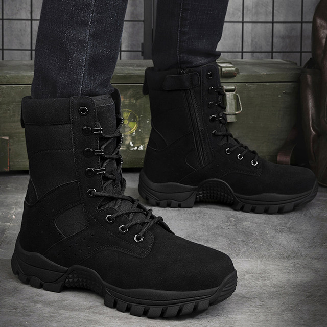 Brown combat military fan training boots men's inner heightening non ...