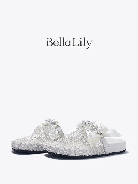 BellaLily 2025 spring hollow fishnet half-pack slippers women's niche ...