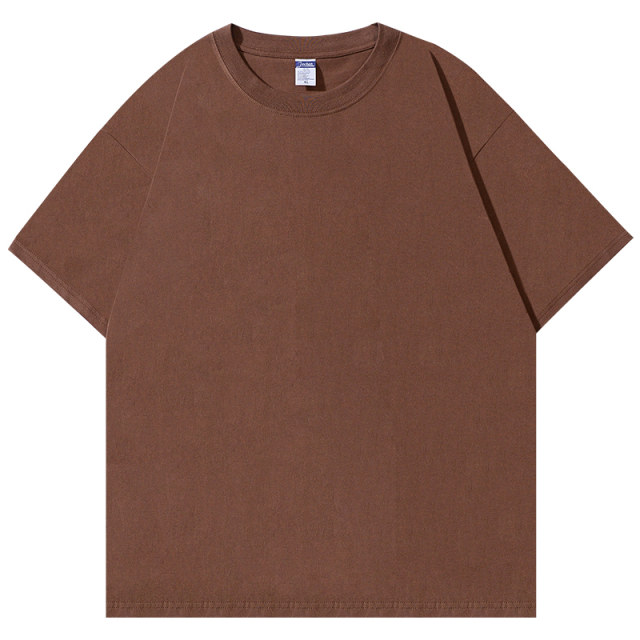 260g heavyweight pure cotton solid color short-sleeved T-shirt for men and women black couple ...