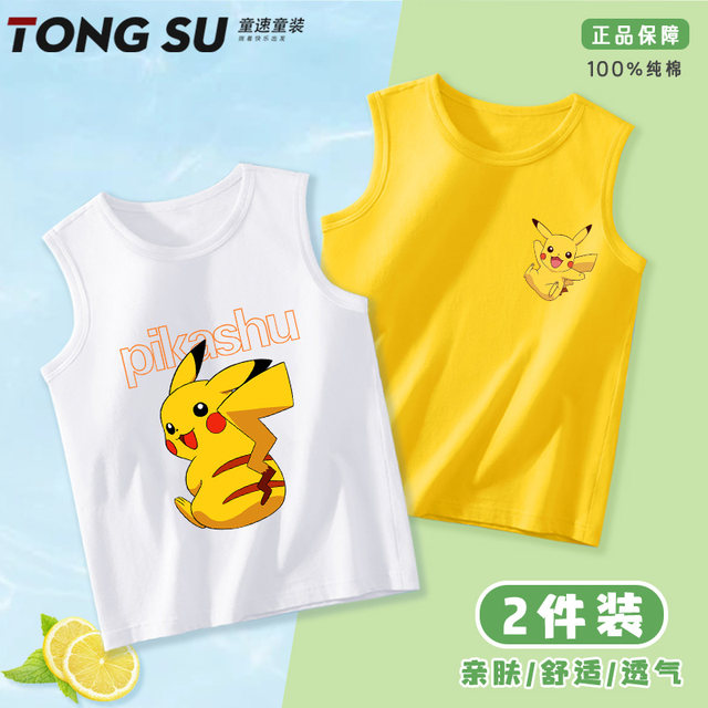 Boys vest summer thin children's summer cartoon Pikachu top little boy ...