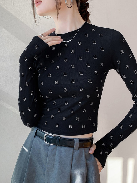 Gebei Shangbing Diamond Long -sleeved T -shirt Female 2024 Early Autumn ...