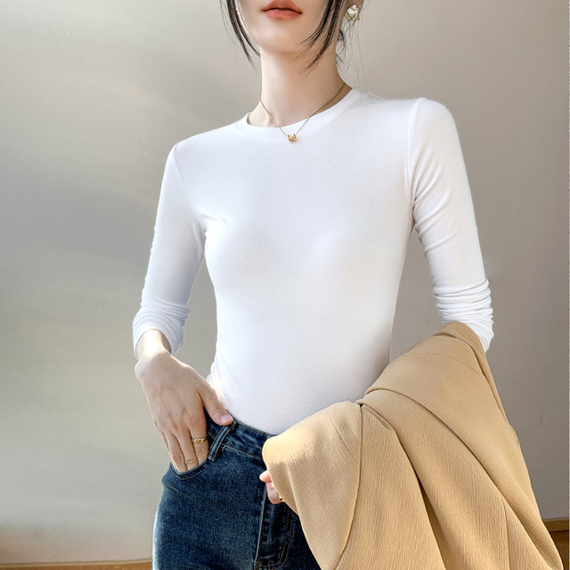 Round neck long-sleeved T-shirt for women 2024 spring tight-fitting ...